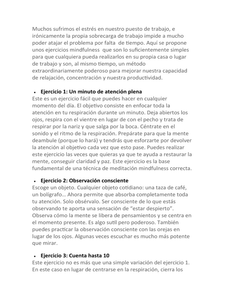 Ejercicios de Mindfulness para Reducir Estrés | PDF | Meditación ...