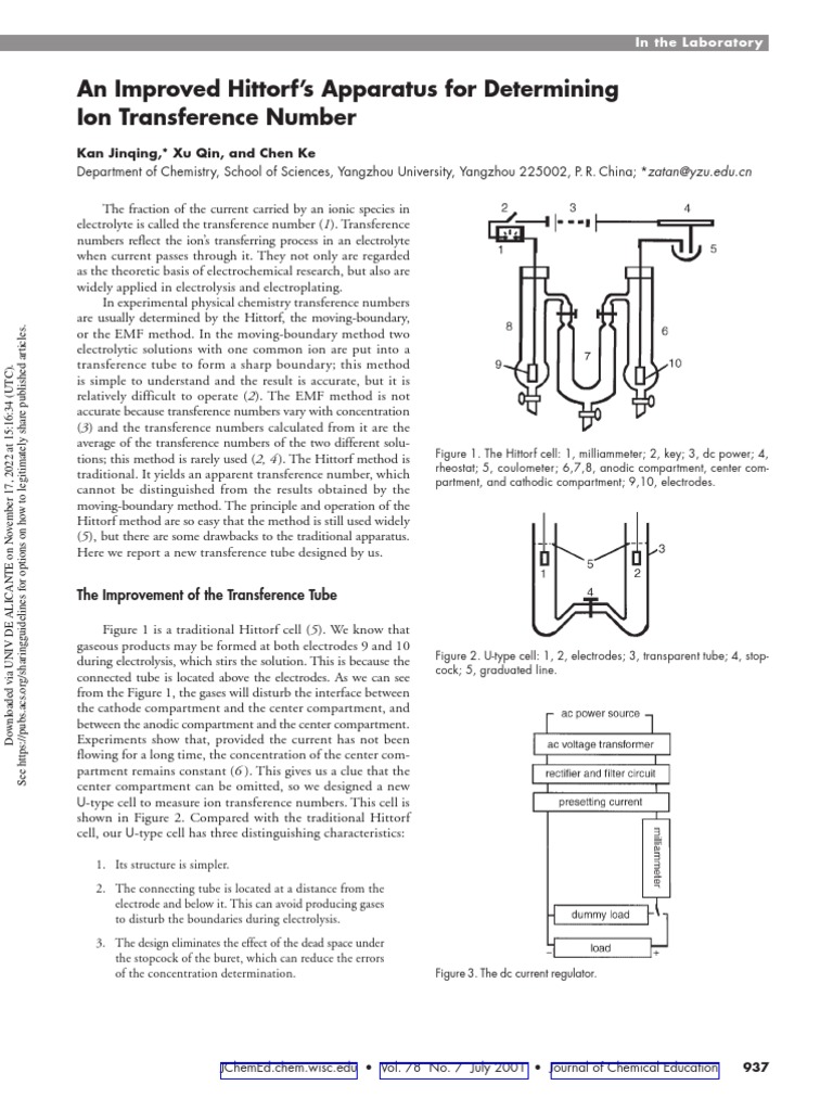 An Improved Hittorf's Apparatus For Determining Ion Transference Number ...
