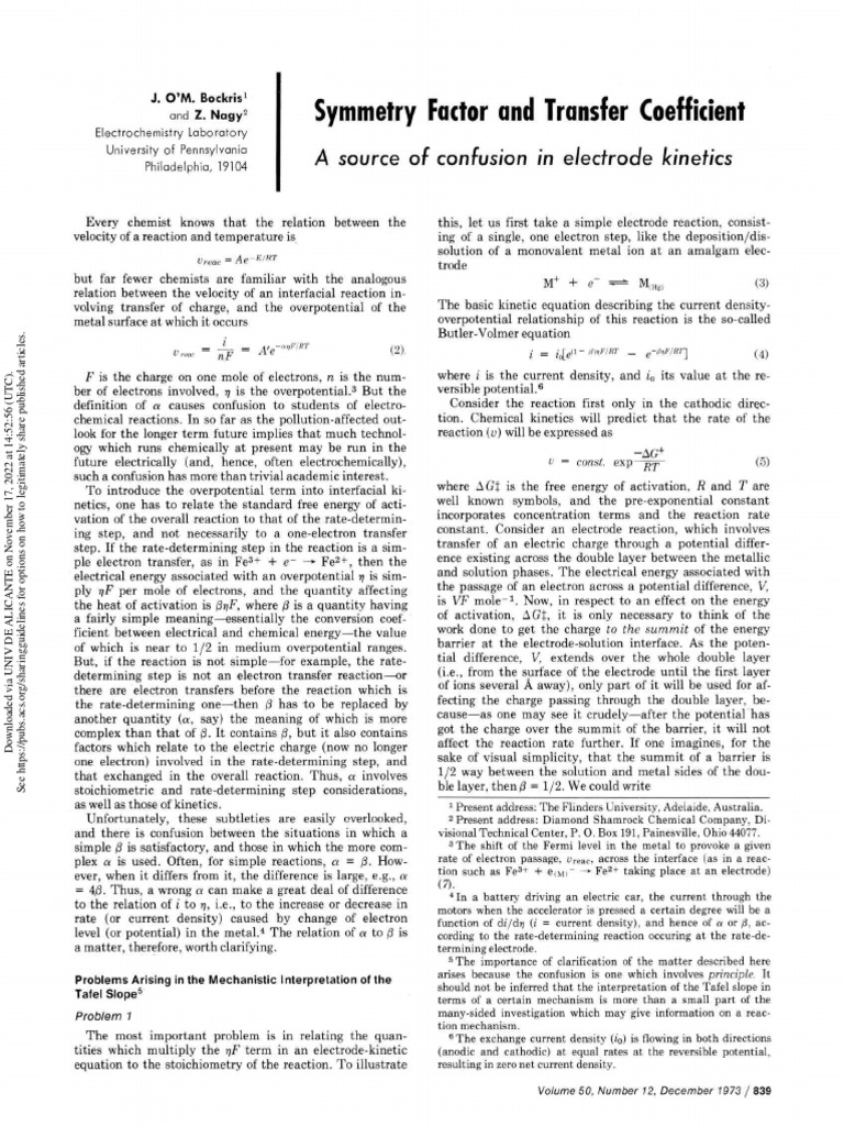 Symmetry Transfer Coefficient: Factor and Confusion Kinetics | PDF ...