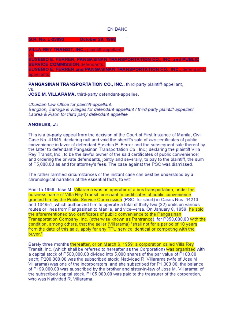 7 Villa Rey Transit V Ferrer, GR No. L-23893, October 29, 1968 | PDF ...