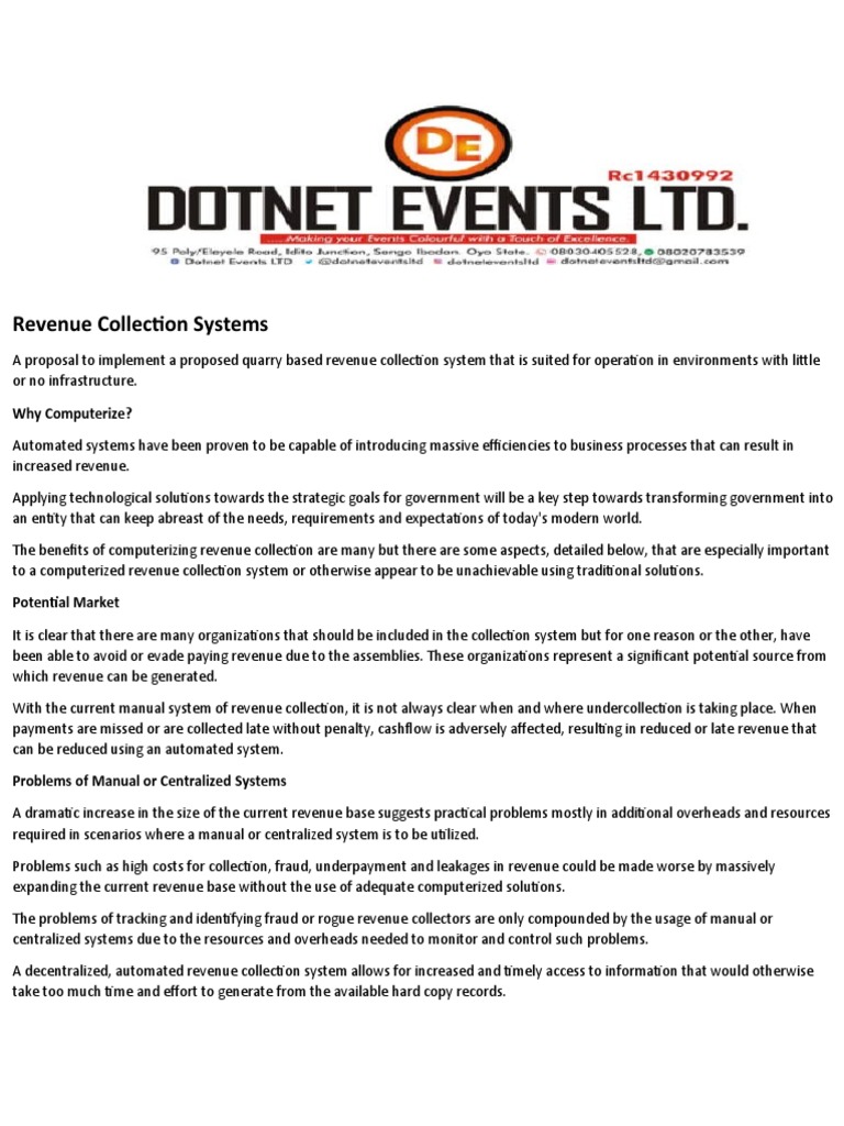 Automated Revenue Collection Proposal | PDF | Smart Card | Payments