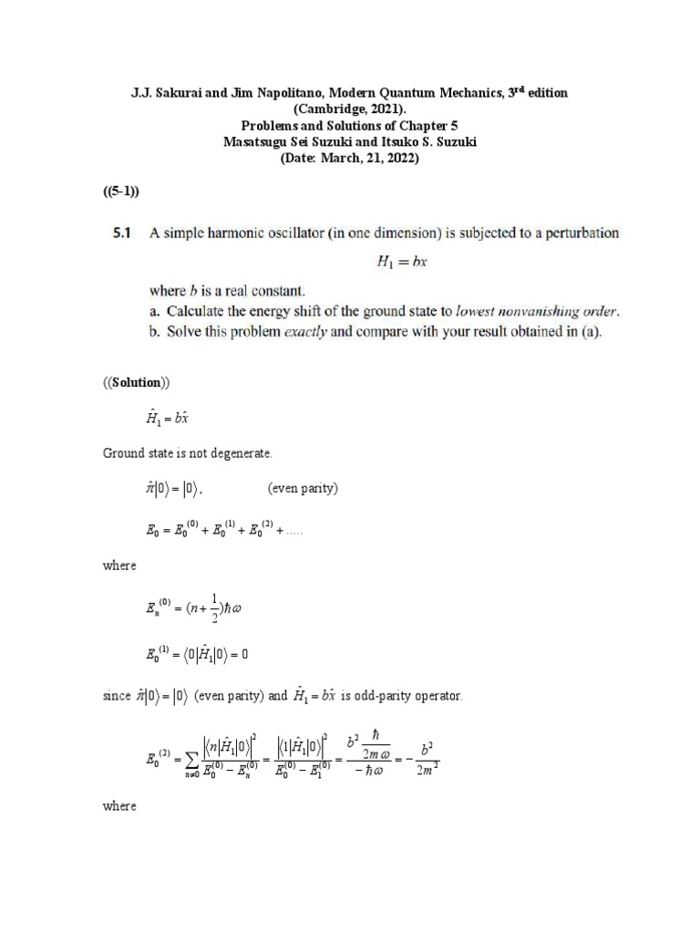 12-16 Sakurai Napolitano Chapter 5 Selected Problems and Solutions | PDF | Perturbation Theory ...
