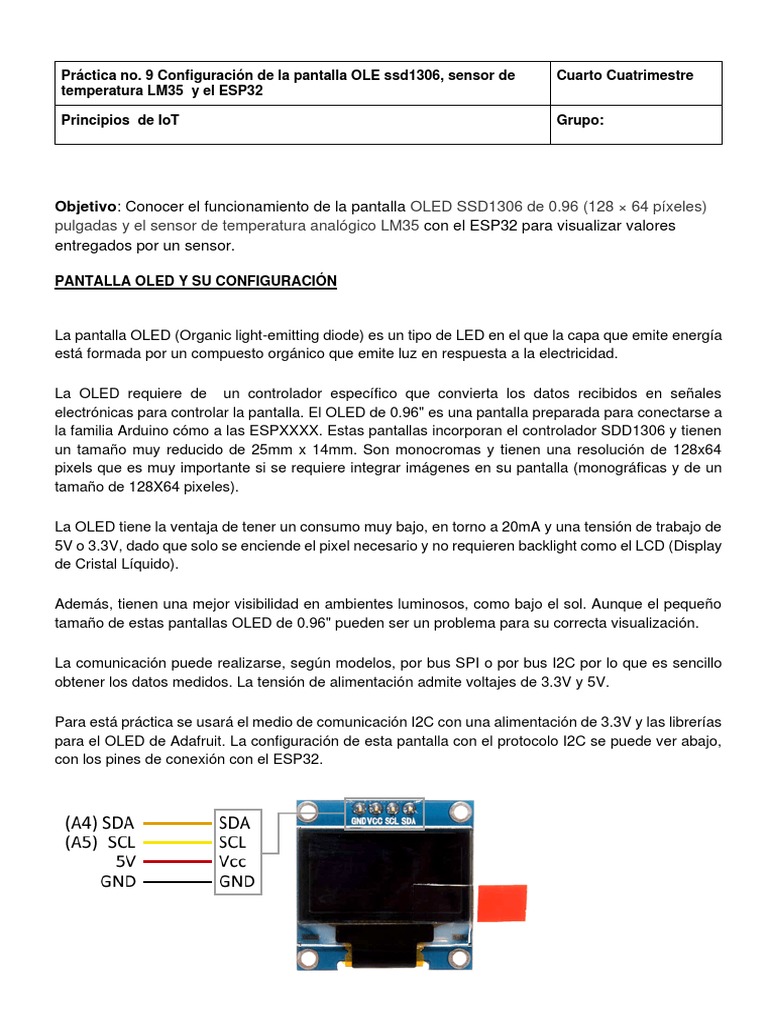 Práctica No. 9 Configuración de La Pantalla OLE ssd1306, Sensor de Temperatura LM35 y El ESP32 ...