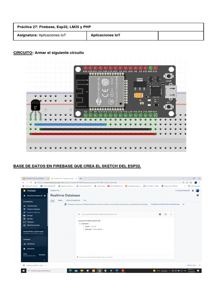 Conexión ESP32 y LM35 a Firebase | PDF | Redes | Internet y web