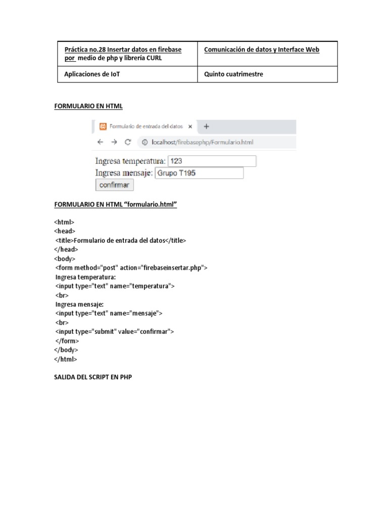 Práctica No.28 Insertar Datos A Firebase Mediante PHP y CURL | PDF | Php | Archivo de computadora