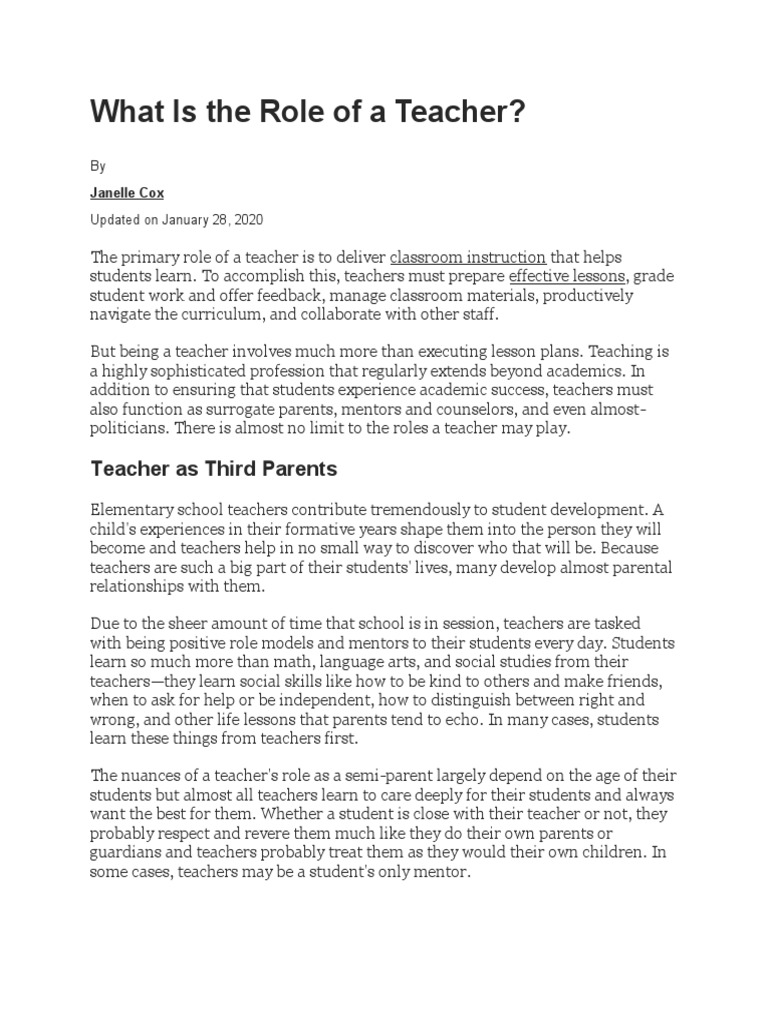 Understanding the Teacher's Role | PDF | Teachers | Mentorship