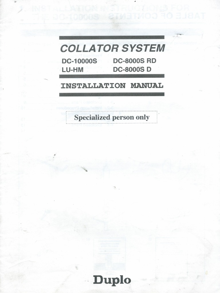 Installation Manual Collator System DC10000S, DC8000S RD, LU-HM, DC 8000S D (96f-92173-97030200M ...