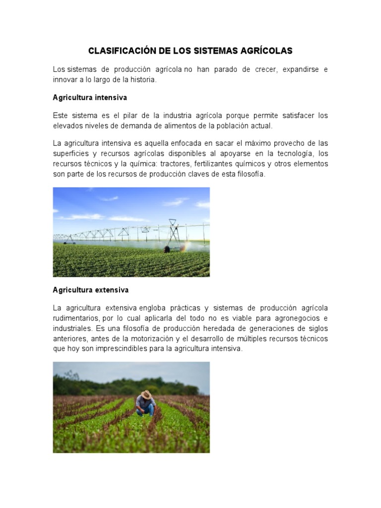 Clasificación de los sistemas agrícolas | PDF | Agricultura | Hidroponia