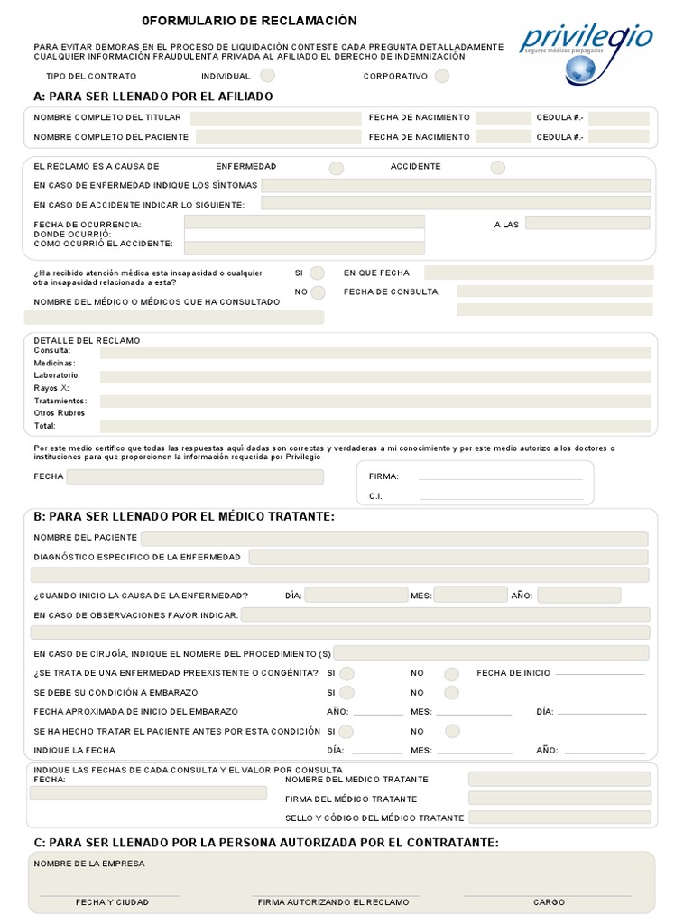 Formulario Reclamo | PDF | Diagnostico medico | Epidemiología