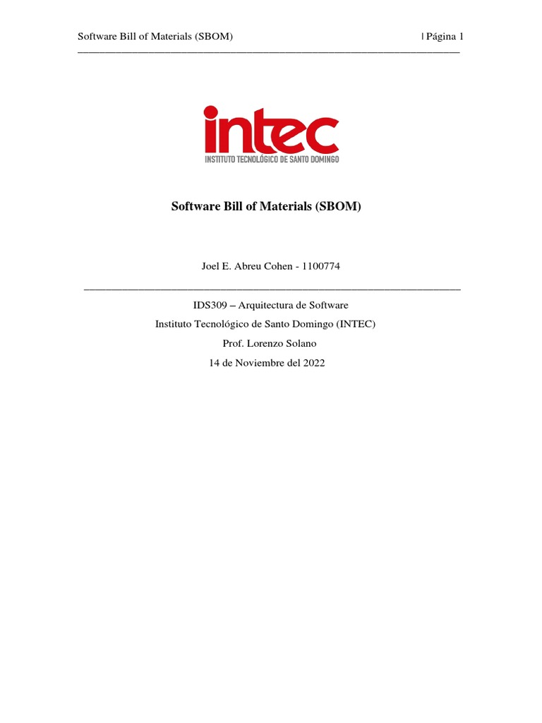 Software Bill of Materials (SBOM) - Joel Abreu 1100774 | PDF