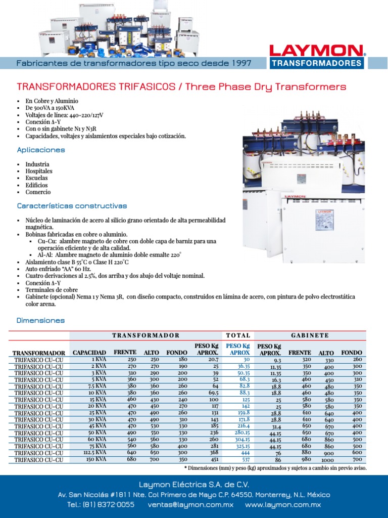 Ficha Tecnica Transformadores Trifasicos | PDF | Transformador | Cobre
