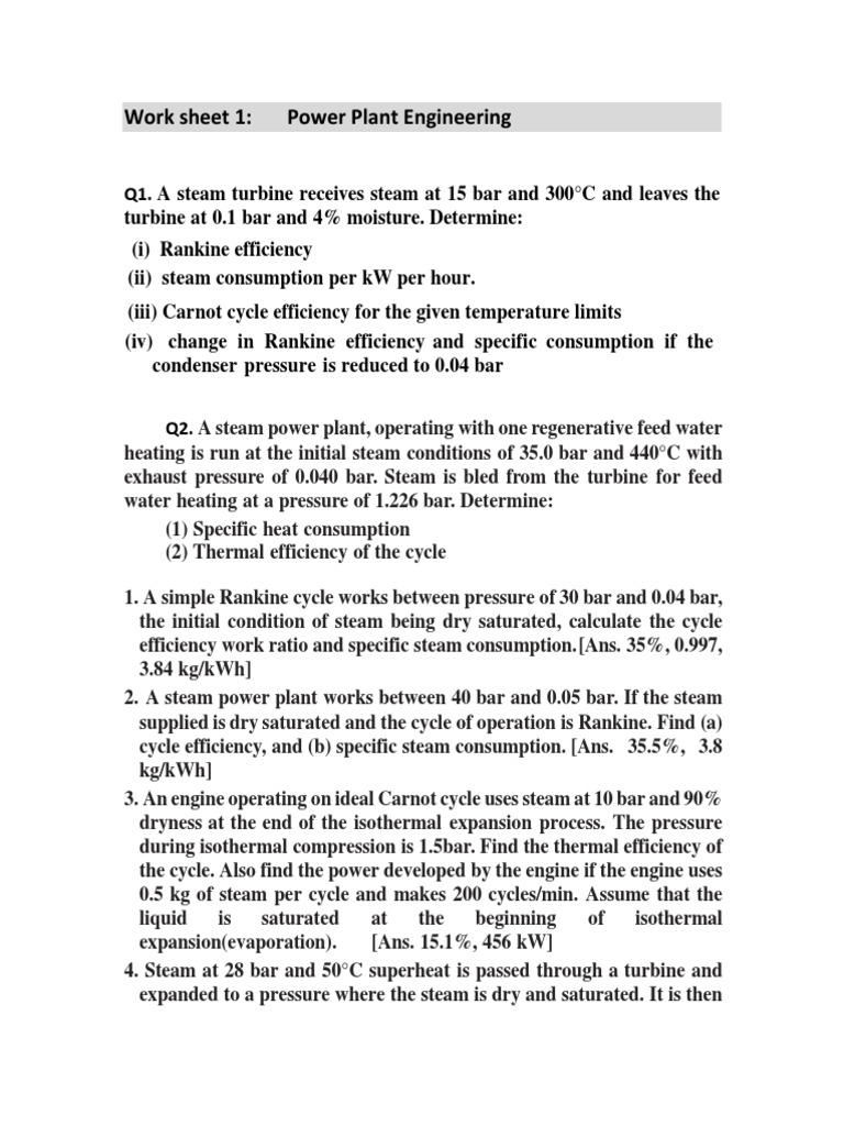 Work Sheet1 | PDF | Steam | Energy Conversion