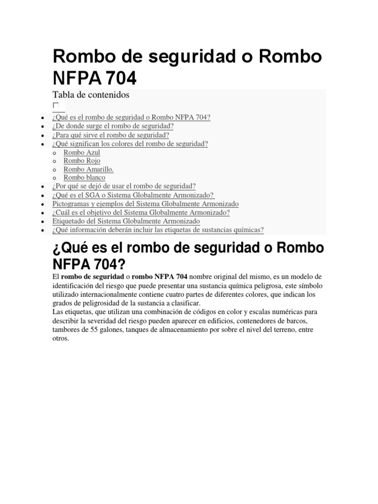 Rombo de Seguridad NFPA 704: Guía Esencial | PDF | Agua | Combustión