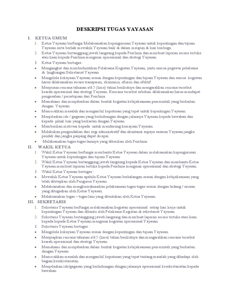 Deskripsi Tugas Yayasan | PDF