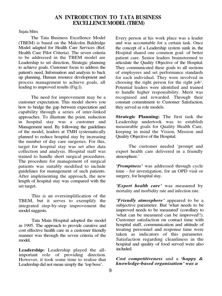 Tata Business Excellence Model (Tbem) | PDF | Hospital | Surgery