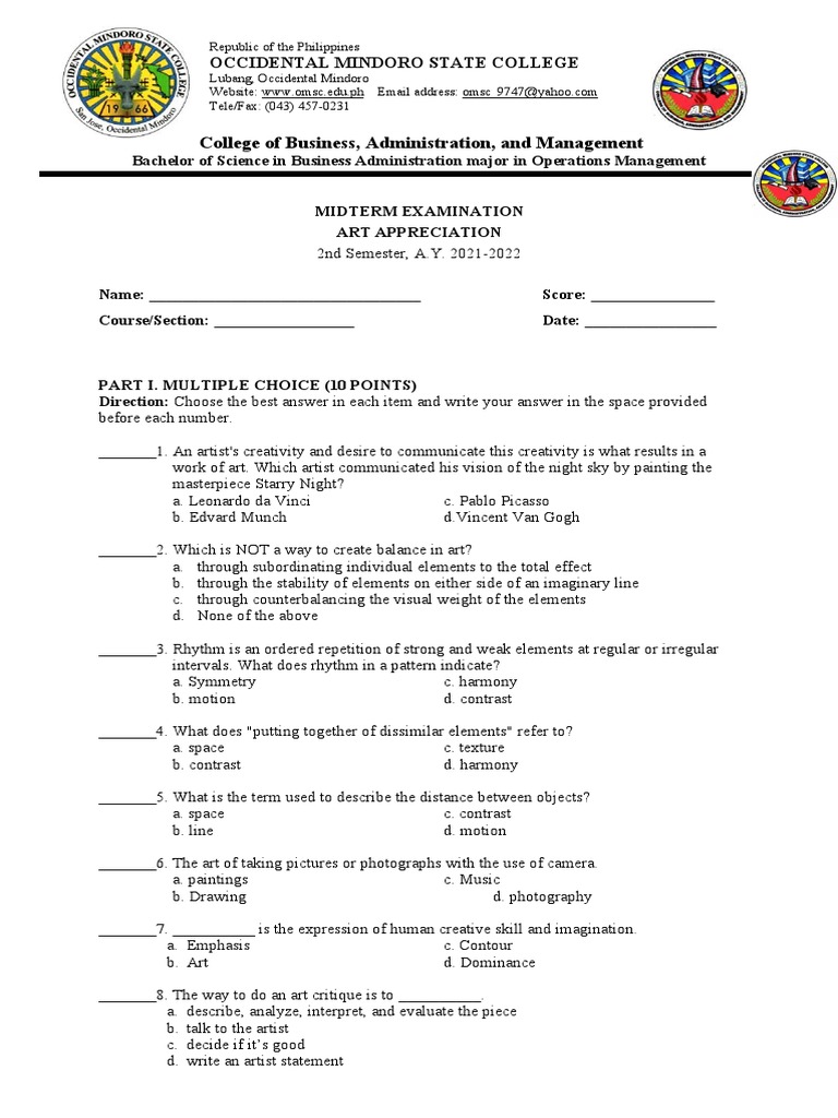 Midterm-Exam - Art Appreciation 2022 | PDF | Cognitive Science | Aesthetics