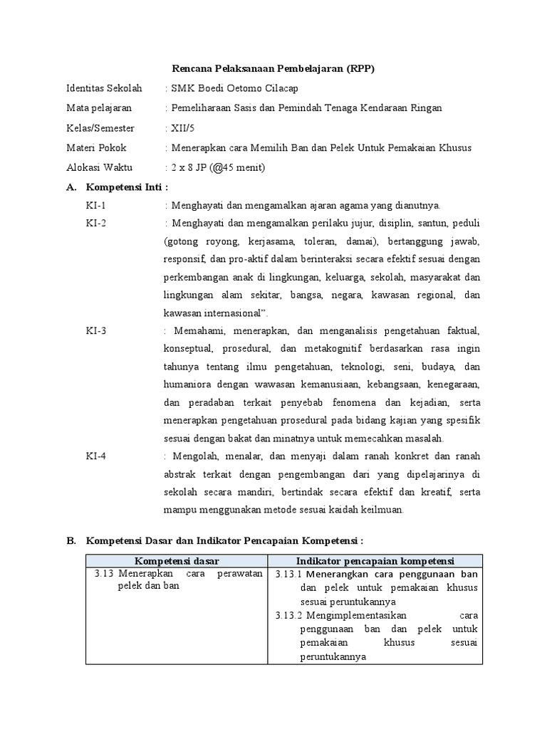 RPP KD 3.13 Ban Dan Pelek Pemakaian Khusus | PDF