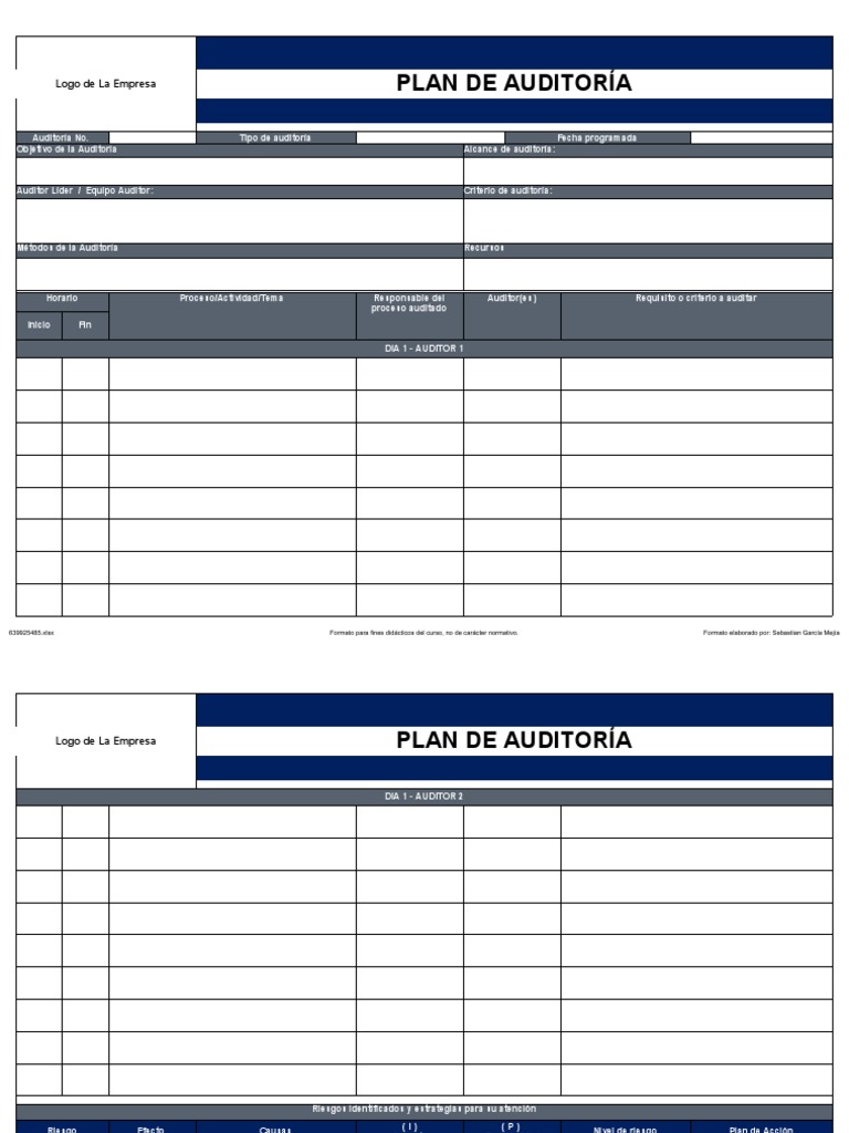 Formato de Plan de Auditoria Ejemplo | PDF | Auditoría | Sistema de manejo de calidad