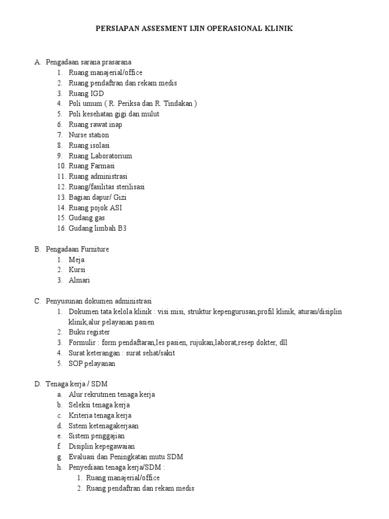 Persiapan Assesment Ijin Operasional Klinik | PDF Persiapan Assesment Ijin Operasional Klinik | PDF