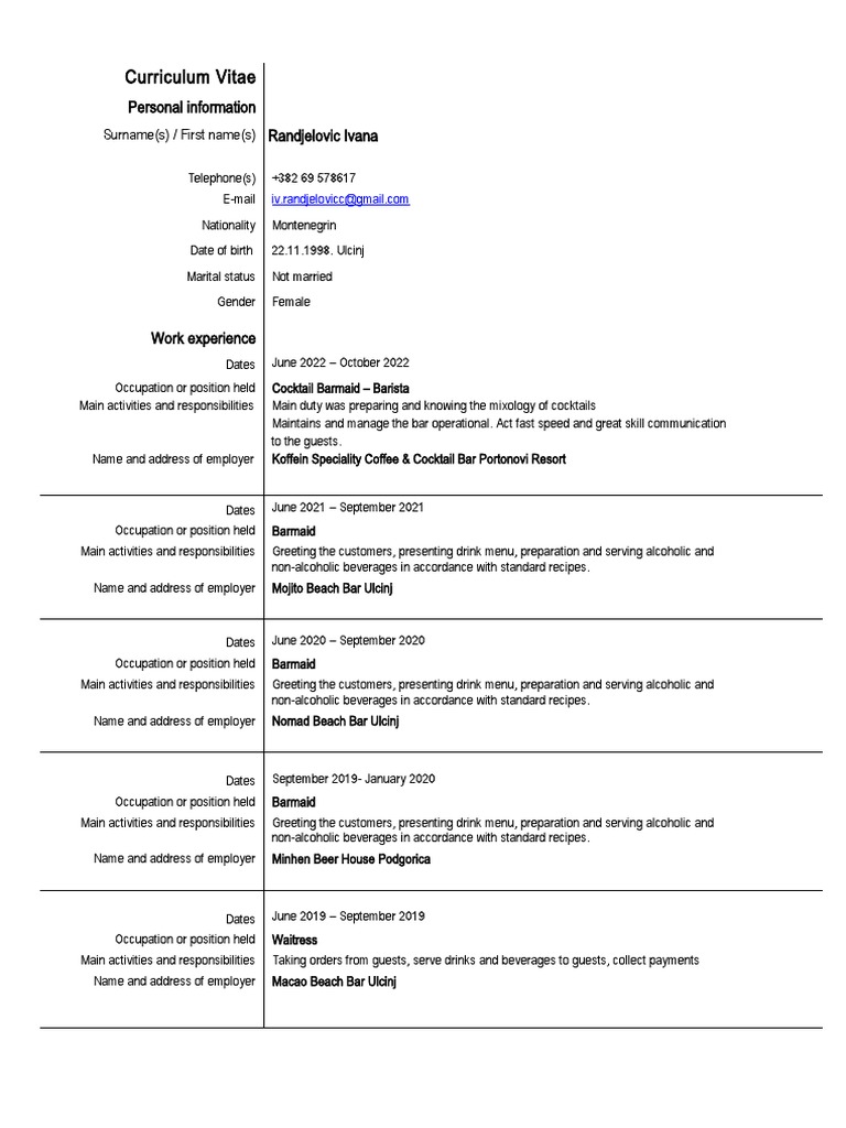 Ivana Randjelovic CV | PDF | Career & Growth