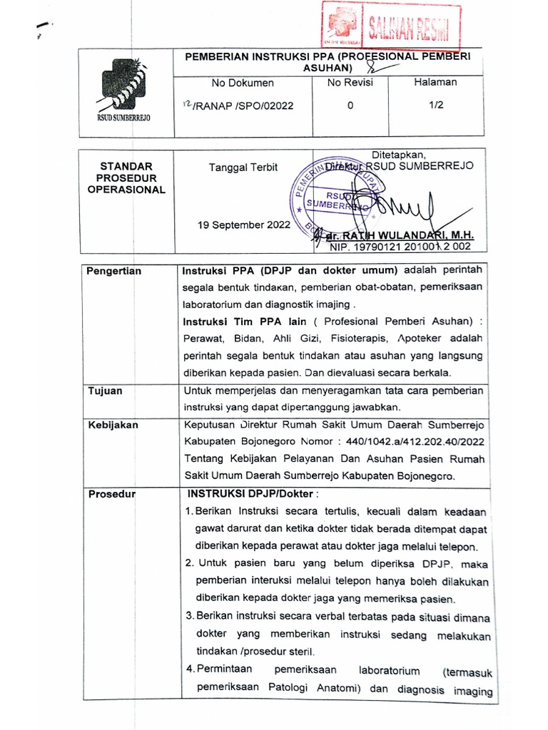 SPO Instruksi PPA | PDF
