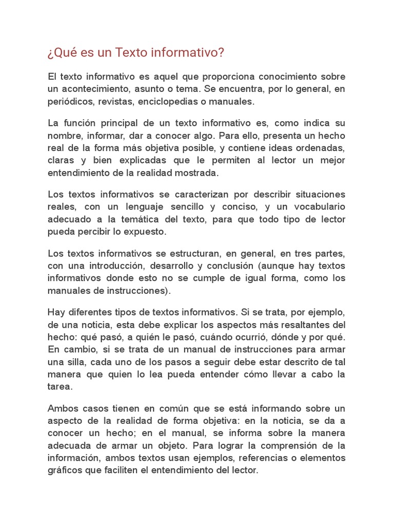 Qué Es Un Texto Informativo | PDF | Información | Conocimiento