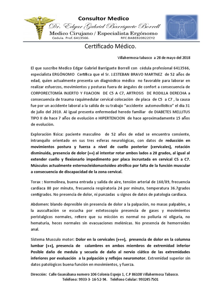 Certificado Médico Edgar | PDF | Epidemiología | Especialidades Medicas Certificado Médico Edgar | PDF | Epidemiología | Especialidades Medicas