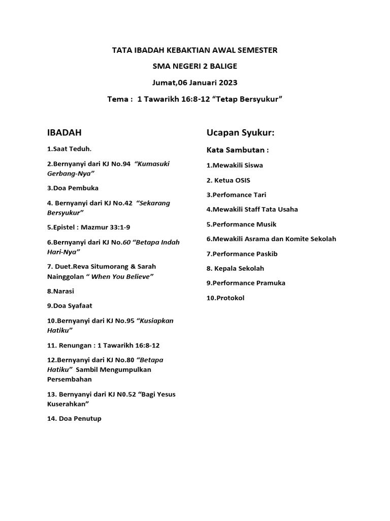 Tata Ibadah Kebaktian | PDF