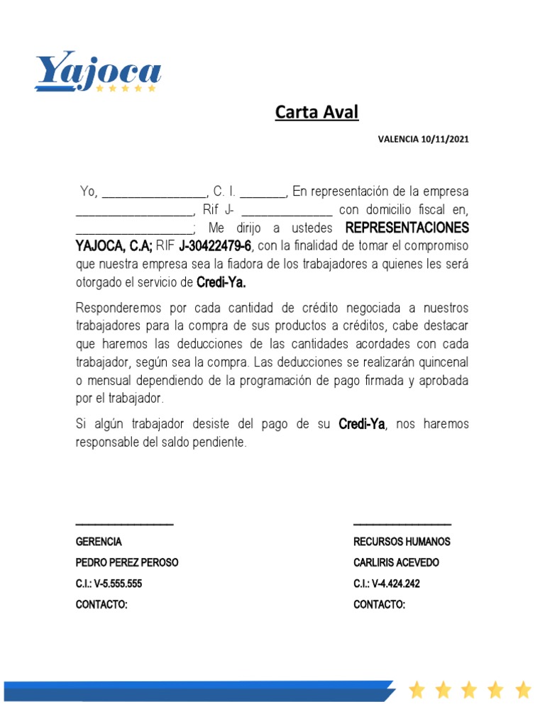 Carta de Aval para Empresas Credi-Ya | PDF