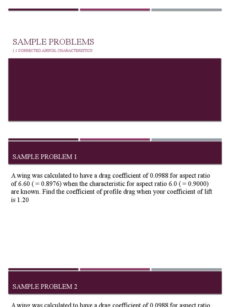 1.1 Corrected Airfoil Characteristics Sample Problems With Solutions | PDF