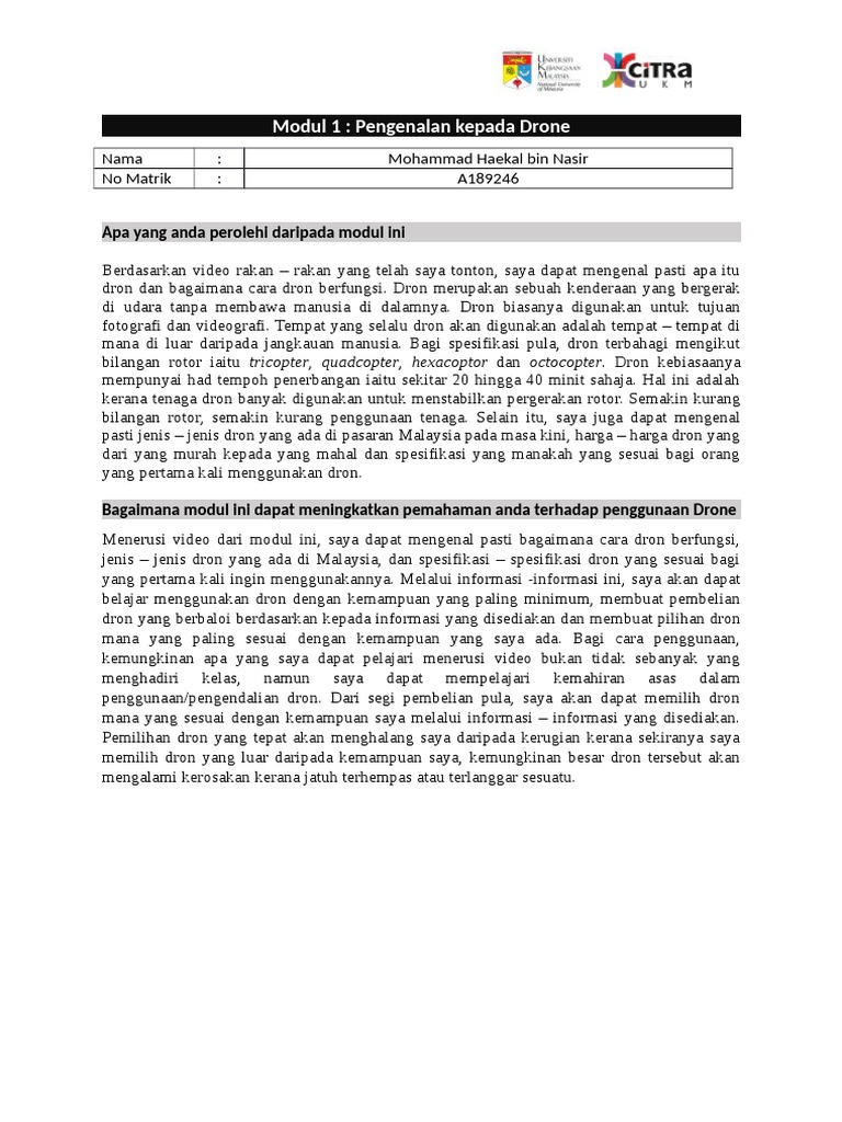 Pengenalan Drone: Fungsi & Spesifikasi | PDF