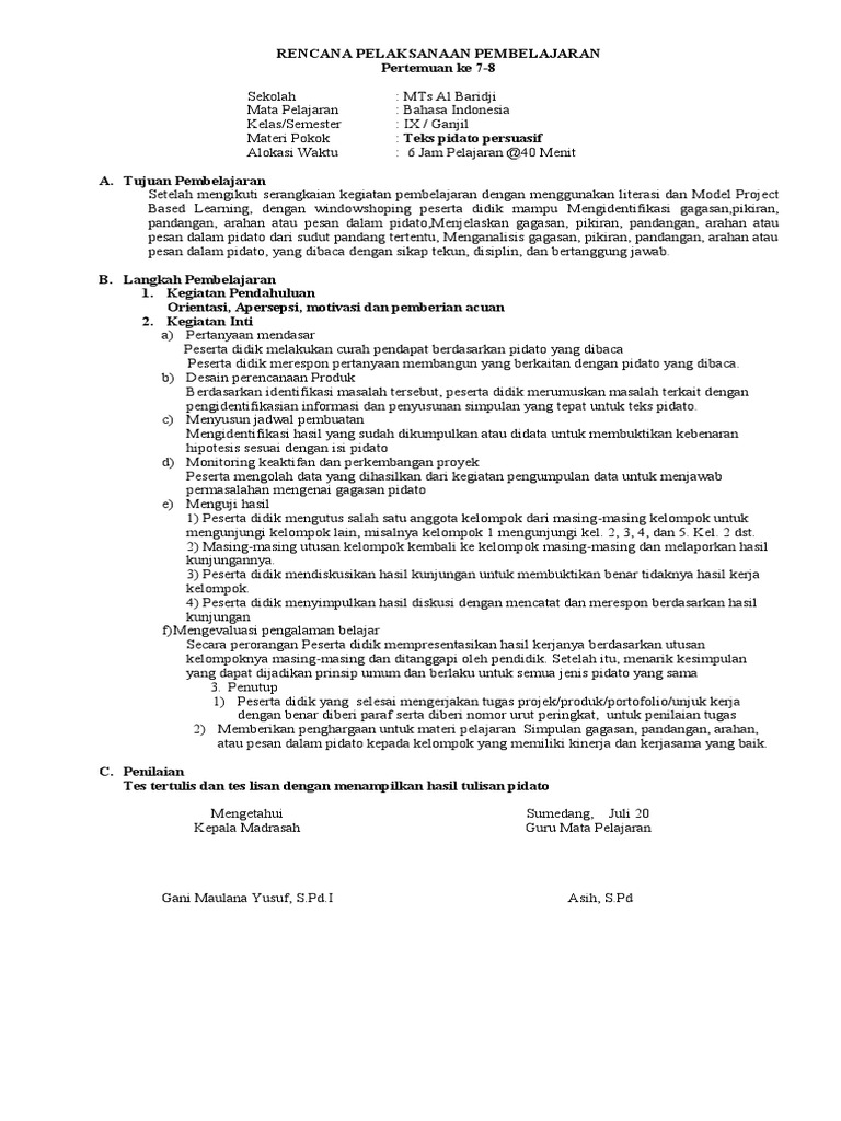 RPP BAB 2 (Model PBL) | PDF