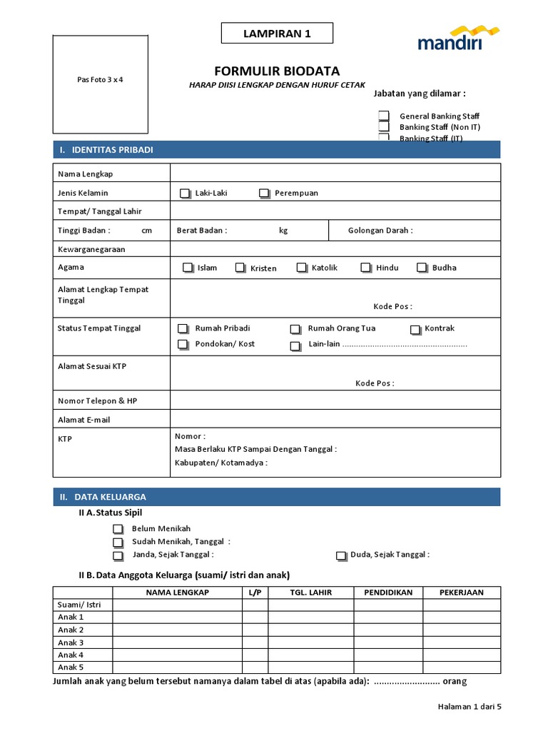Formulir Biodata Rekrutmen Bersama BUMN 2022 Batch 2 | PDF
