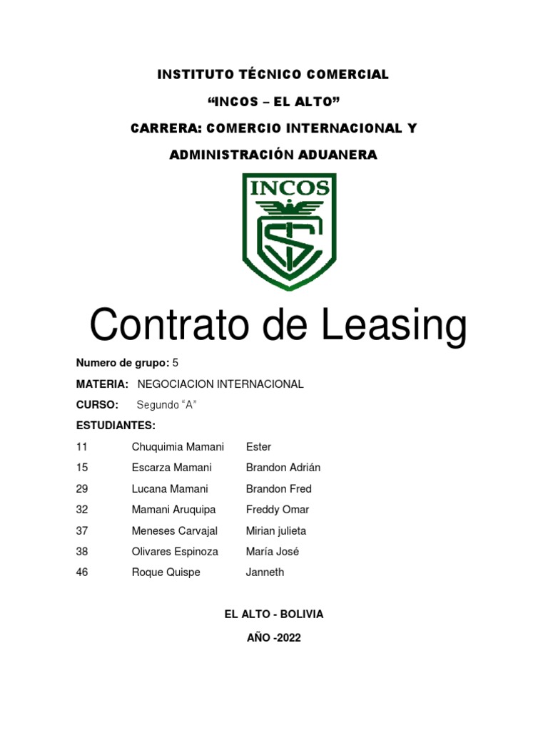 Contrato de Leasing | PDF | Arrendamiento | Economias