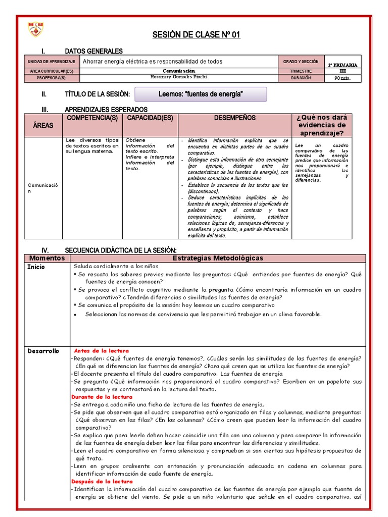 SESION DE CLASE - Modelo | PDF | Aprendizaje | Salón de clases