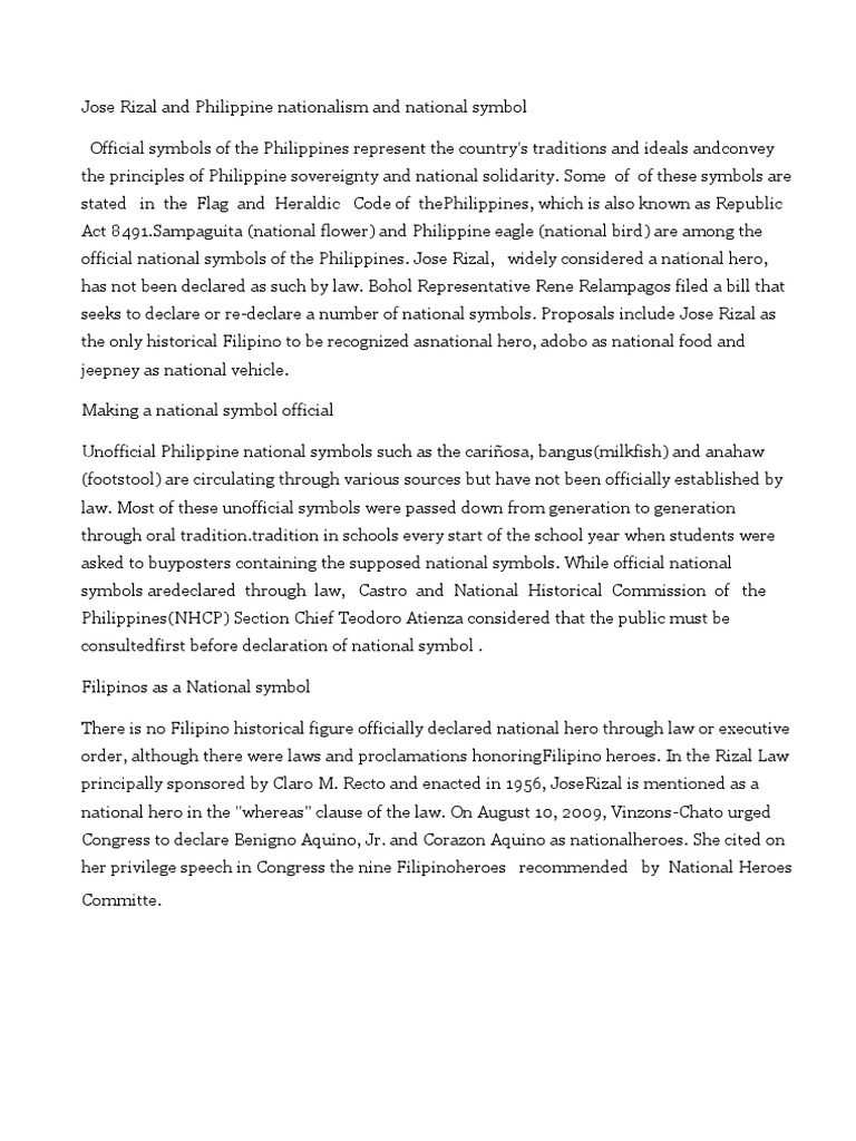 Rizal: Unofficial National Symbol Debate | PDF