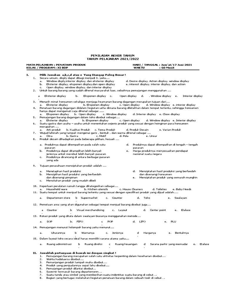 Pas Penataan Produk Xi BDP | PDF
