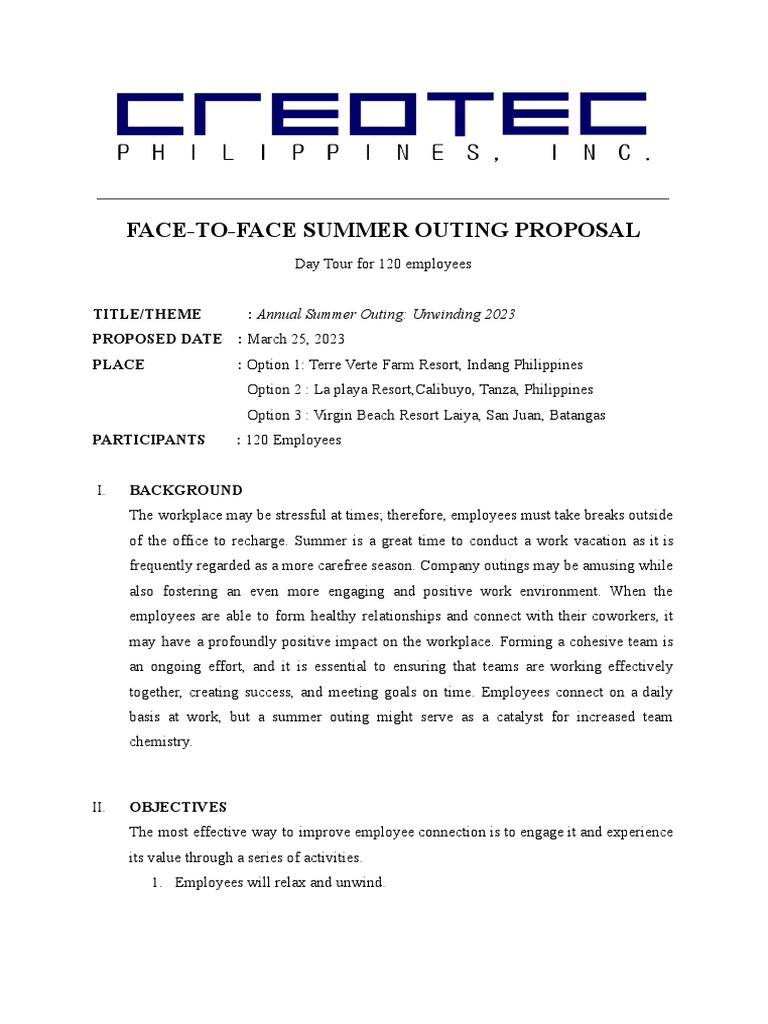 ERT EMS2 - Final Summer Outing Proposal | PDF | Lunch | Cuisine