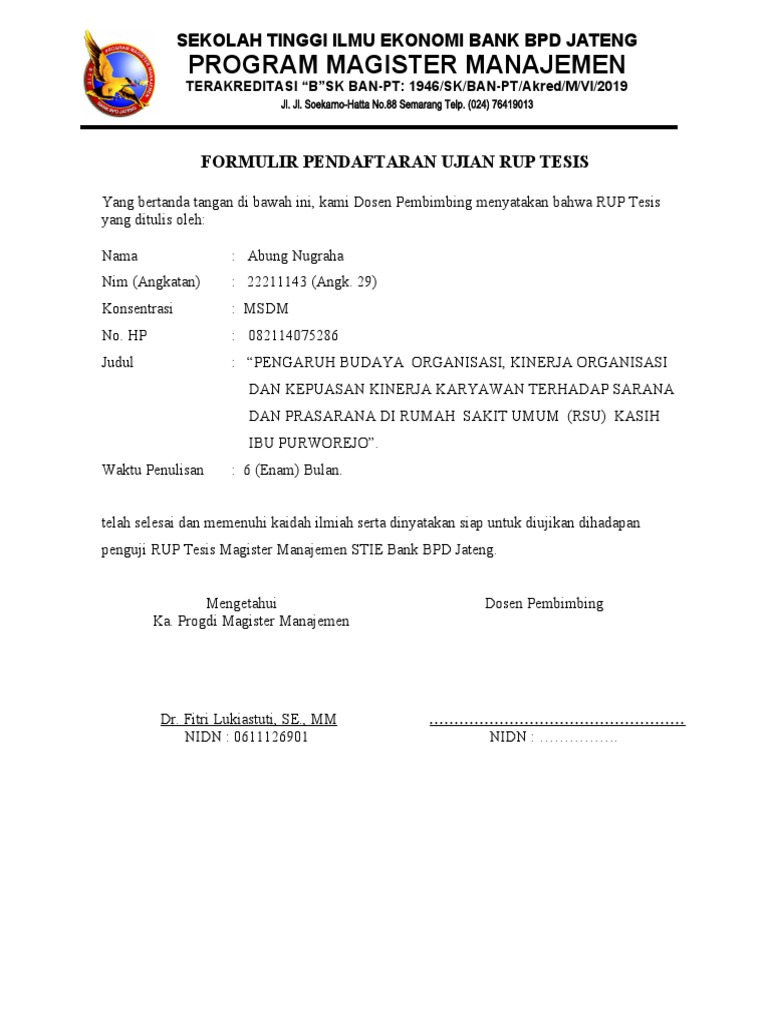 Form. Ujian Proposal Rup - Terbaru | PDF