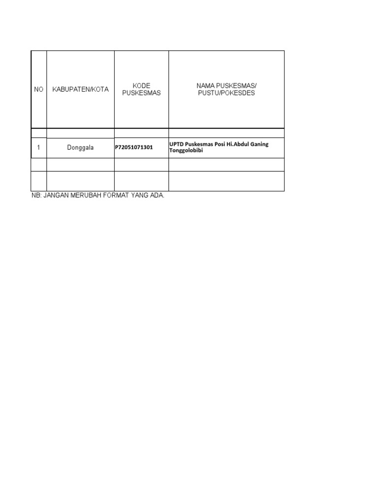 Format Data Dasar Puskesmas 2020 | PDF