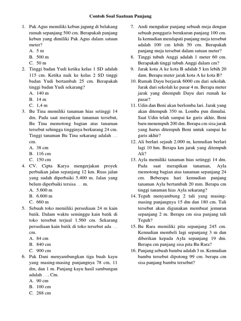 Soal Satuan Panjang | PDF