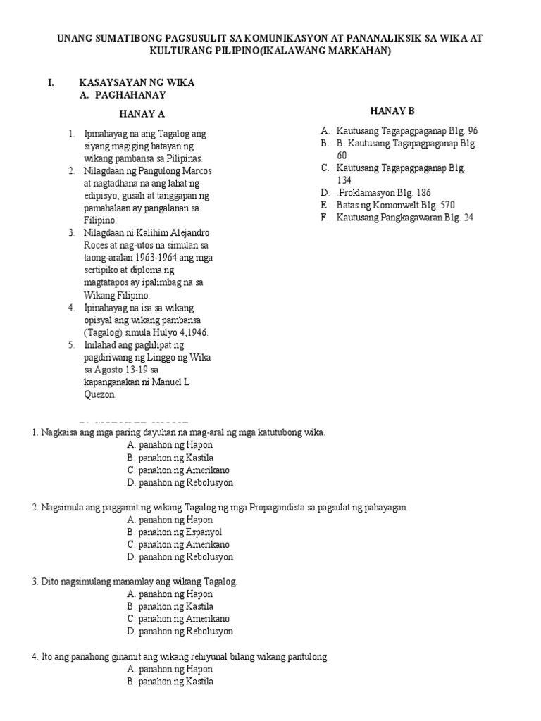 Summative 1 Filipino 2ndgrading | PDF