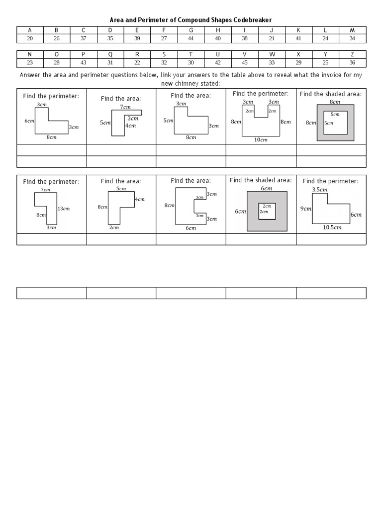 Area and Perimeter of Compound Shapes Codebreaker | PDF | Teaching ...