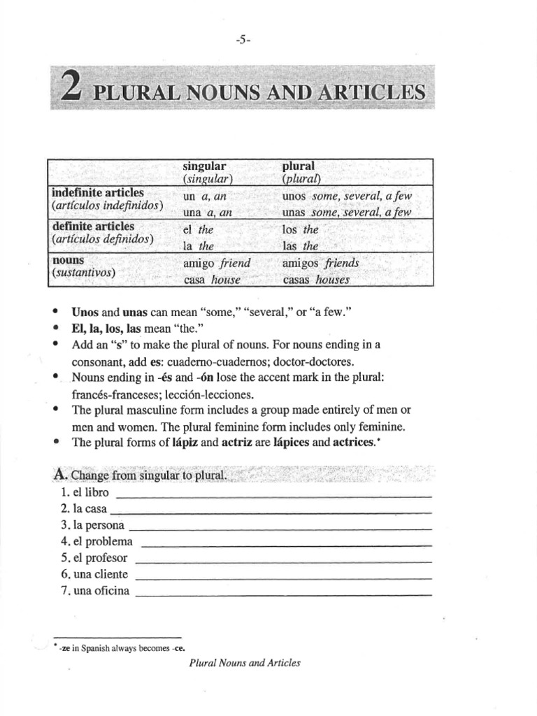 Spanish Activities - 02 - Plural Nouns and Articles | PDF