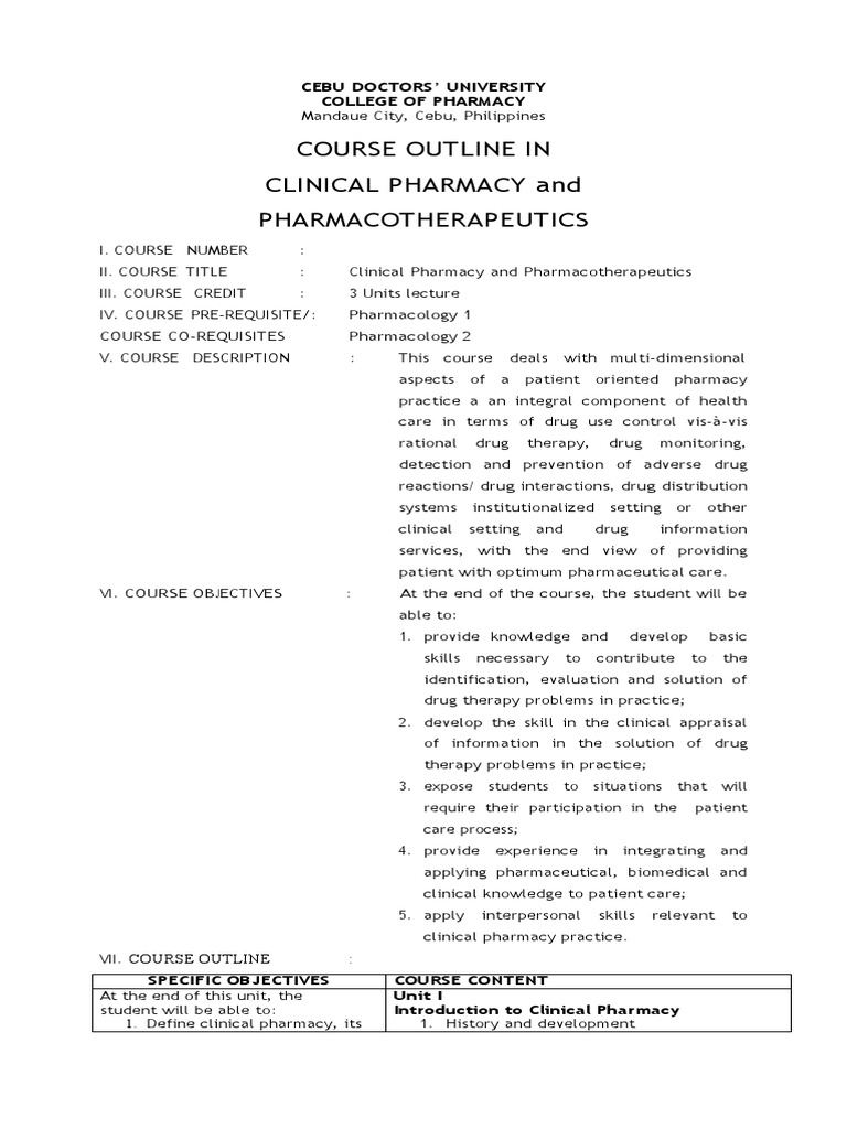 CP2 - Course Outline | PDF | Pharmacy | Medical Treatments