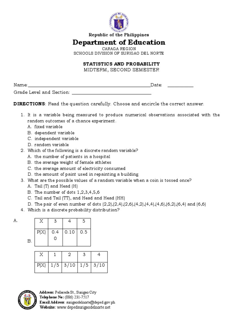 Statistics and Probability Midterm Exam | PDF | Variance | Normal ...