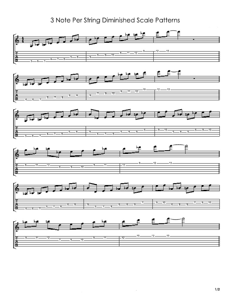 3 Note Per String Diminished Scale Patterns Chart | PDF