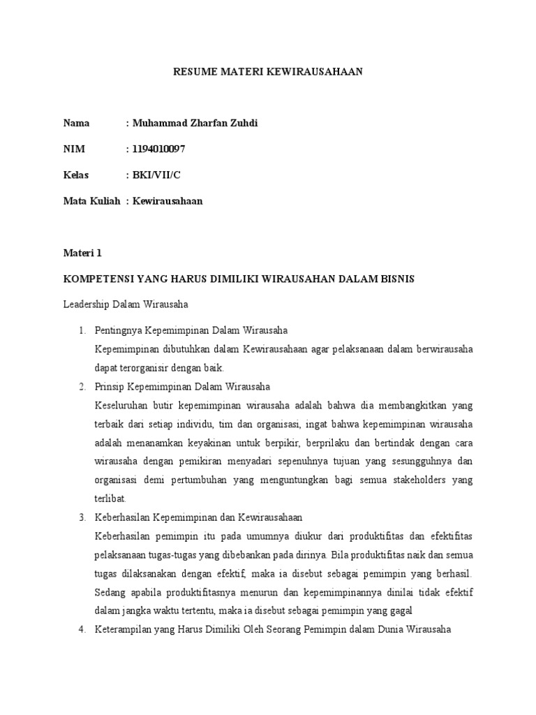 Resume Materi Kewirausahaan | PDF