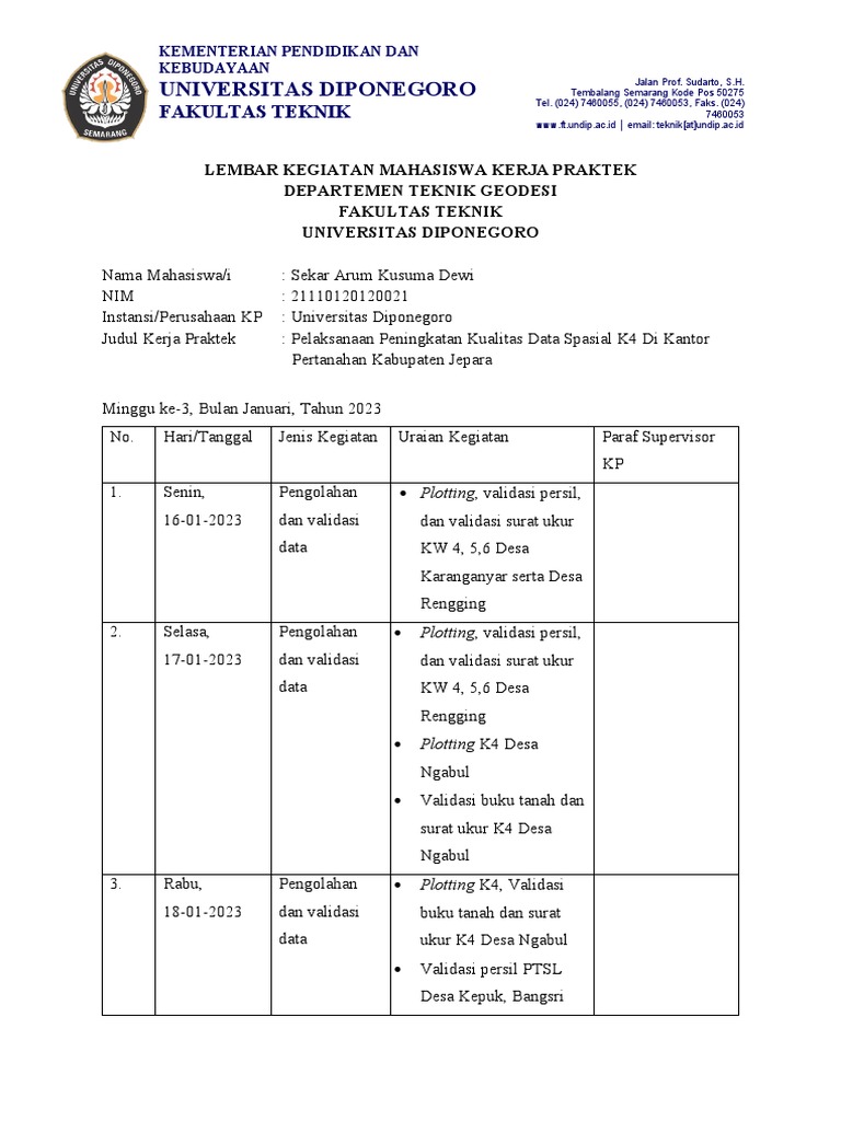 Log Harian Kerja Praktek Tahun 2023 | PDF