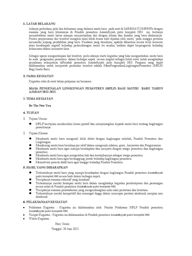 MPLP Santri Baru 2022-2023 | PDF